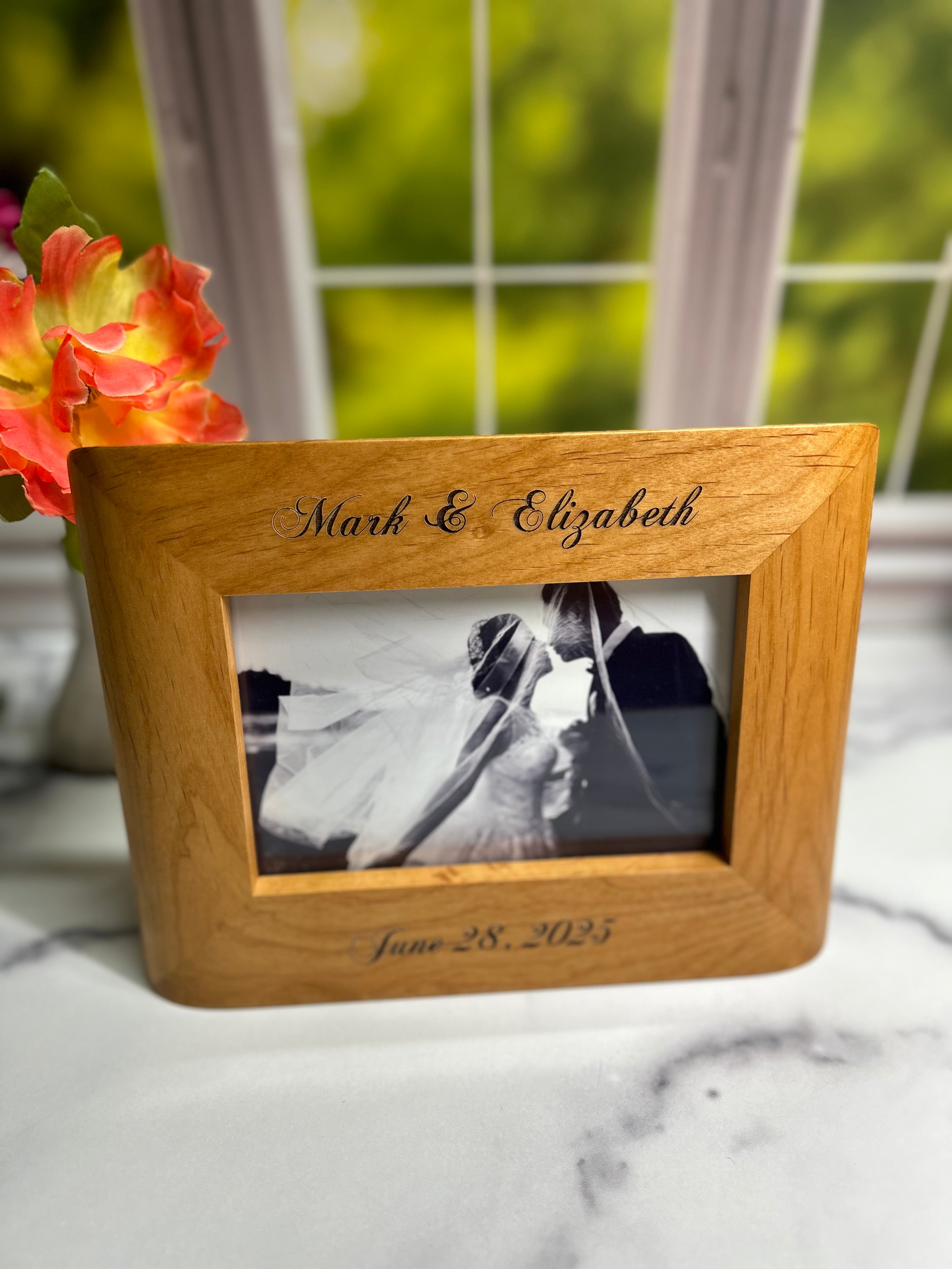 Alder Wood Engraved Wedding Photo Frame – CharBella Designs